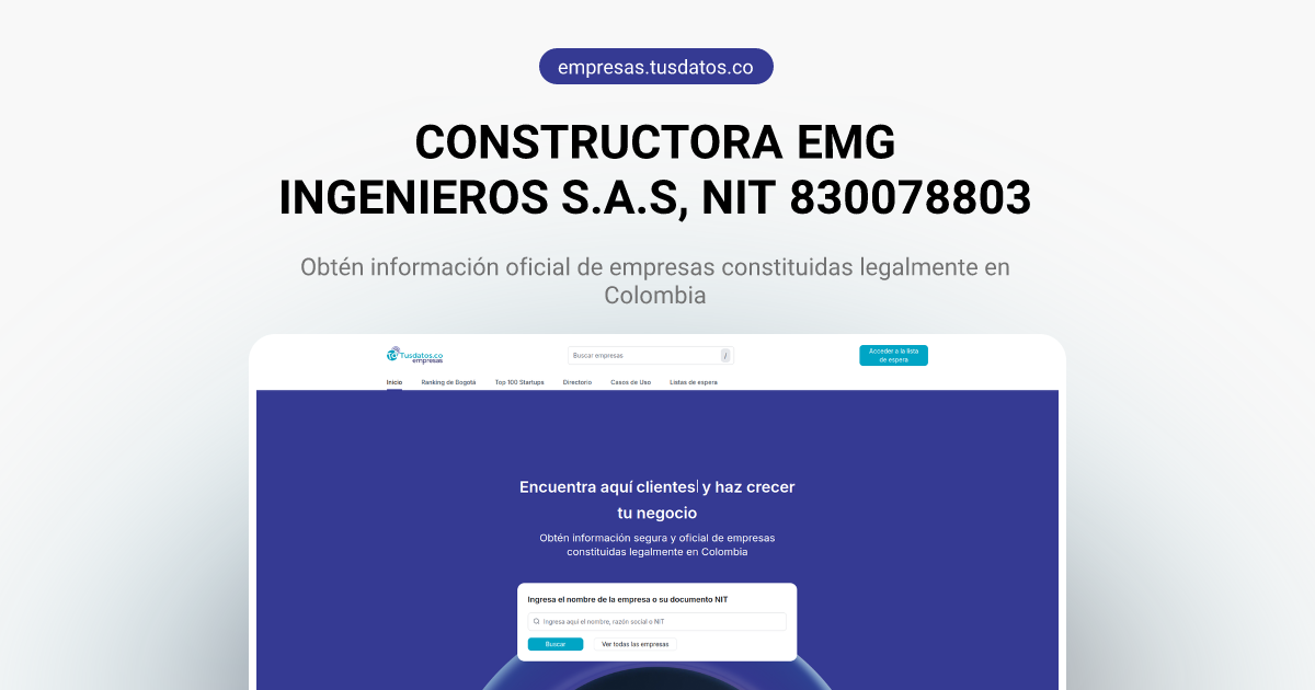 CONSTRUCTORA EMG INGENIEROS S.A.S | 830078803 | Tusdatos Empresas